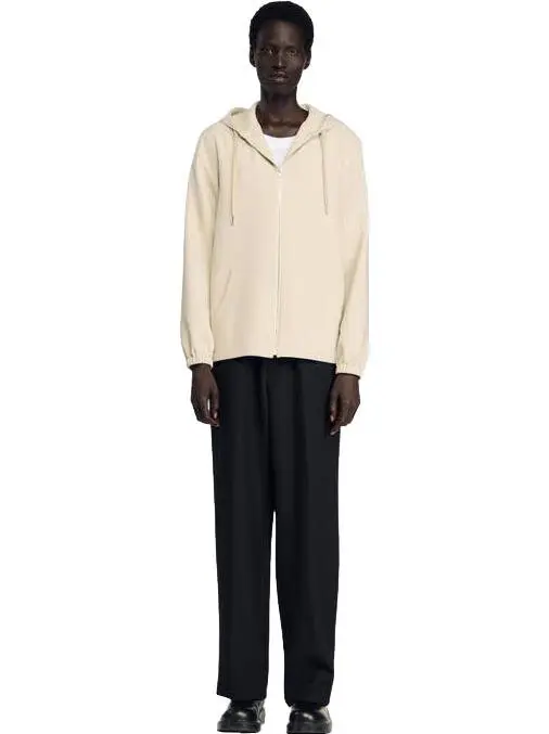 Sandro Hooded Zip-up Shirt Jacket - Putty