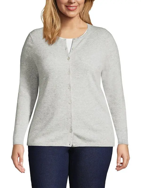 LANDS' END Cashmere Cardigan Sweater - Gray Heather