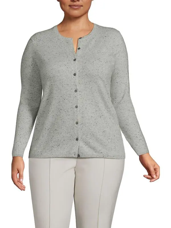LANDS' END Cashmere Cardigan Sweater - Gray/black Donegal