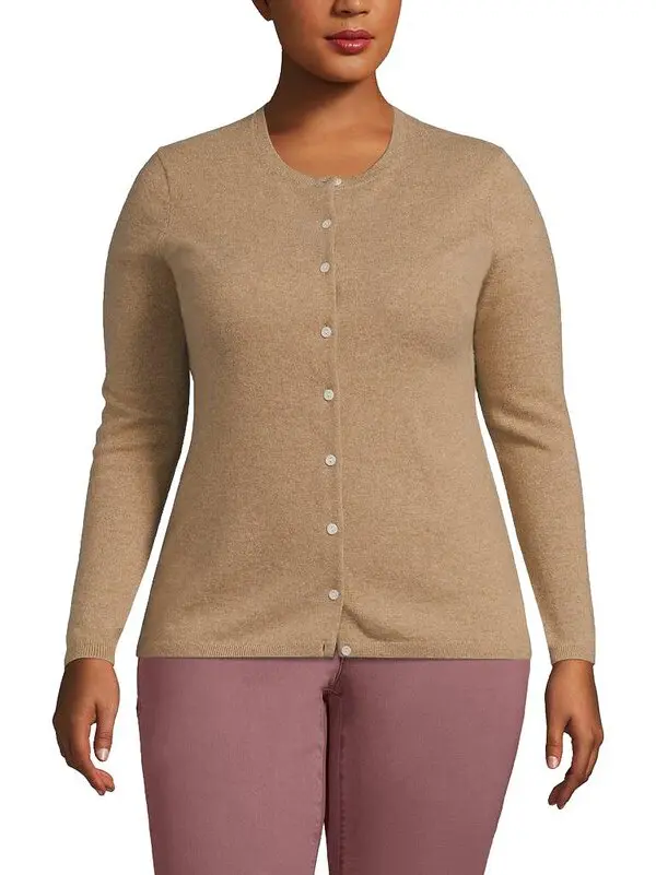 LANDS' END Cashmere Cardigan Sweater - Vicuna Heather
