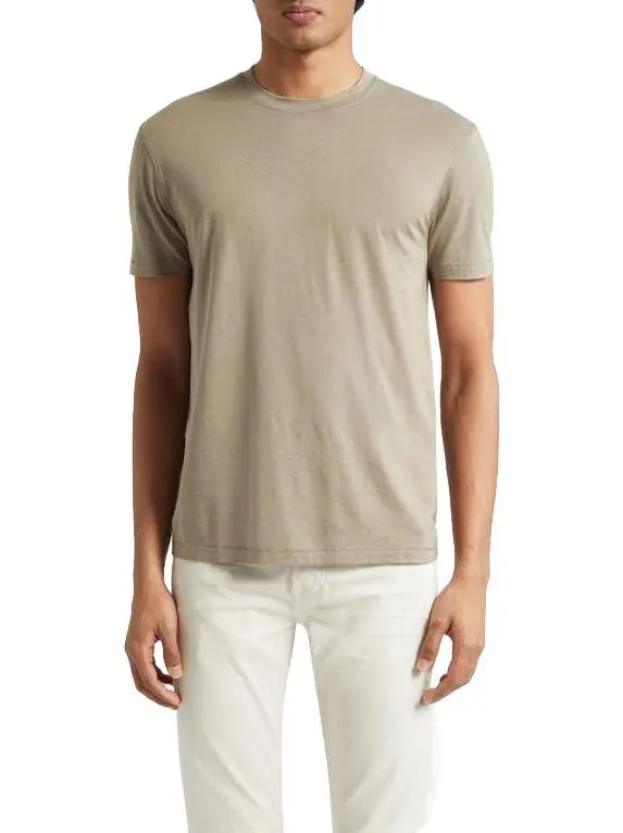 TOM FORD Short Sleeve Lyocell & Cotton Crewneck T-shirt - Olive Green