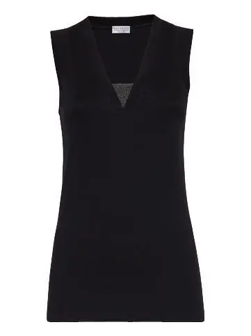 Brunello Cucinelli Ribbed Jersey Top - Black