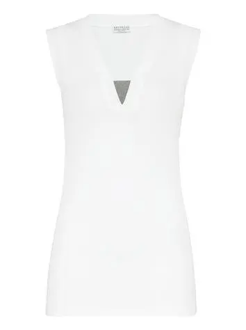 Brunello Cucinelli Ribbed Jersey Top - White