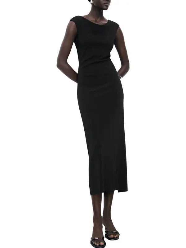 Mango Scoop Back Midi Dress - Black
