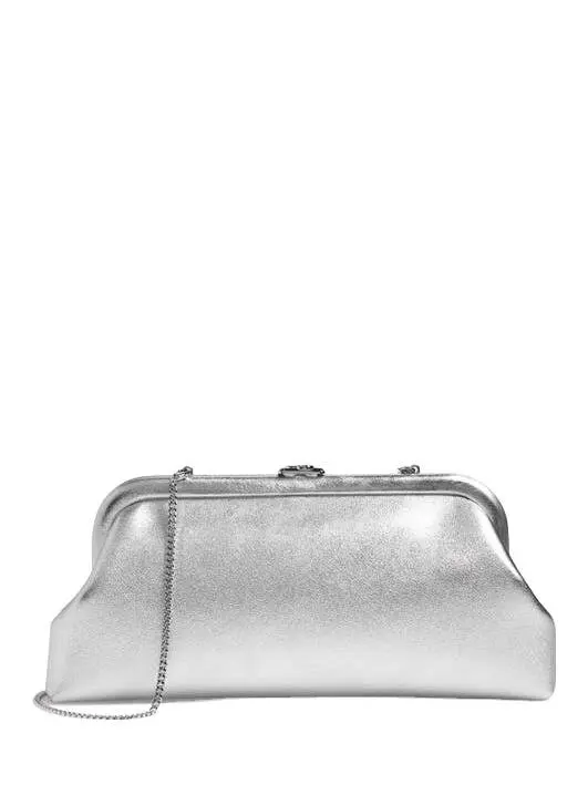 JIMMY CHOO Skylar Metallic Leather Clutch - Silver