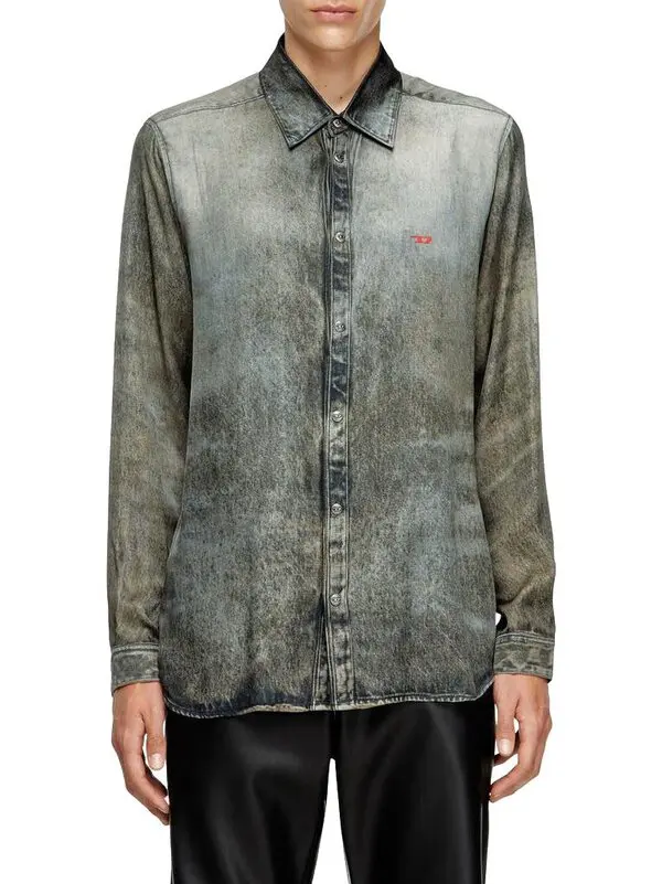 DIESEL® S-simply-lkct Denim Print Button-up Shirt - Black/denim