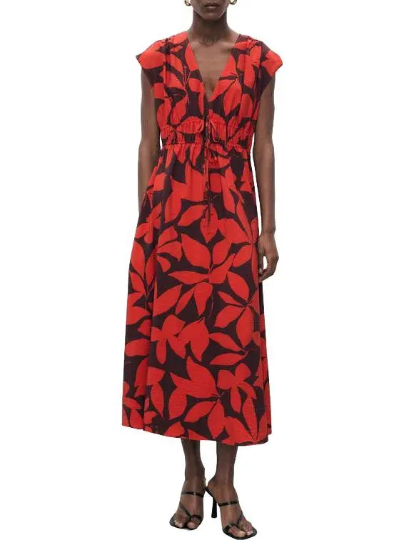 Mango Printed Tie Waist Dress - Red