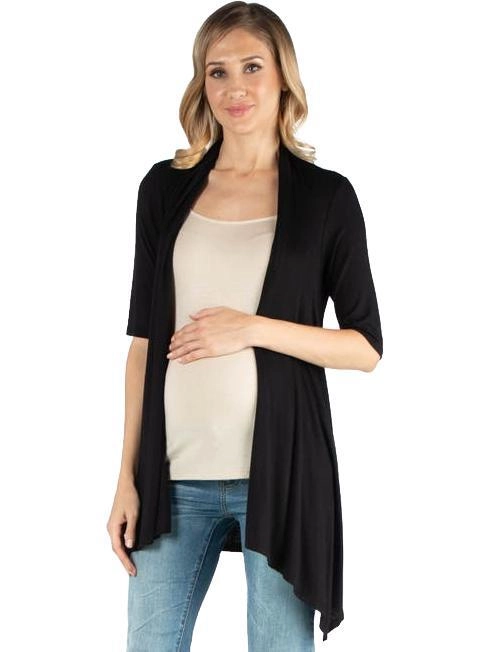 24SEVEN COMFORT APPAREL Maternity Loose Fit Open Front Cardigan - Black
