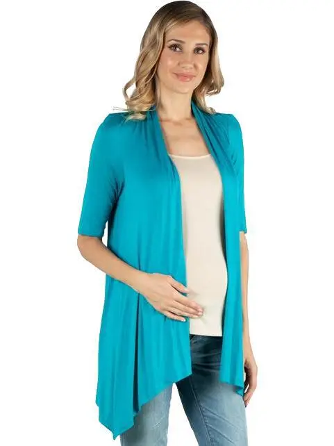 24SEVEN COMFORT APPAREL Maternity Loose Fit Open Front Cardigan - Jade