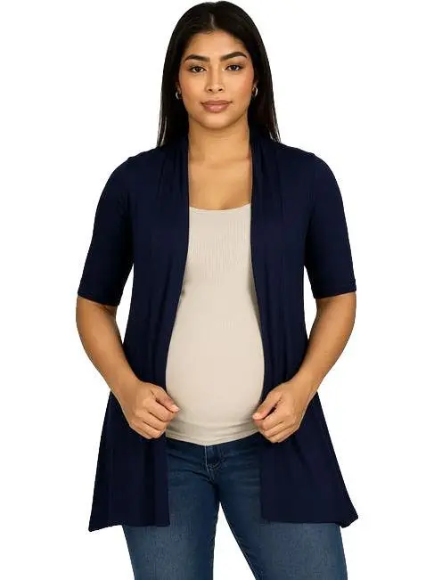 24SEVEN COMFORT APPAREL Maternity Loose Fit Open Front Cardigan - Navy