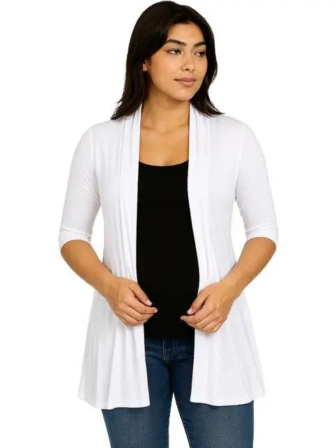 24SEVEN COMFORT APPAREL Maternity Loose Fit Open Front Cardigan - White