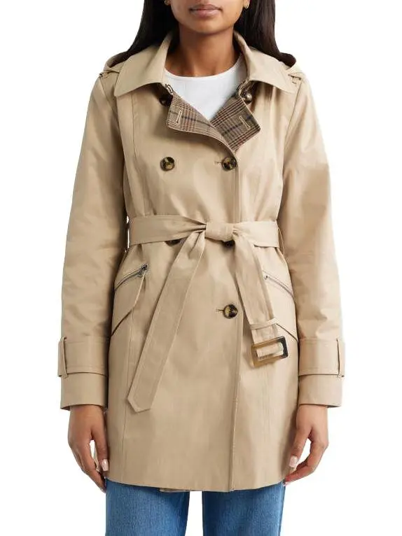 London Fog Double-breasted Trench Raincoat - Stone