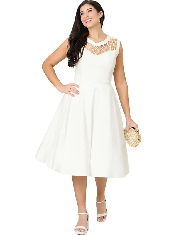 Unique Vintage Diamond Cutout Swing Dress - Ivory