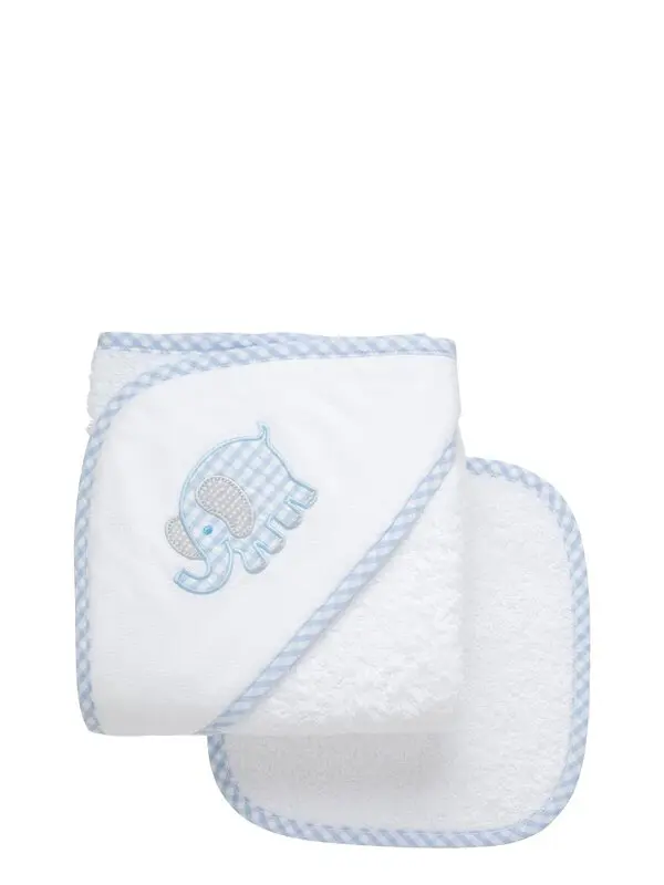 3 MARTHAS Hooded Towel & Washcloth Set - Blue Elephant