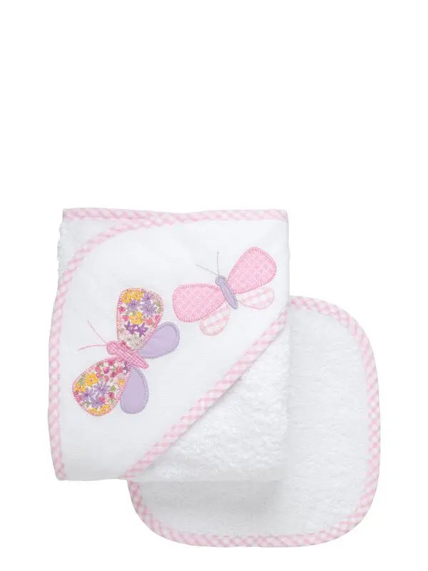 3 MARTHAS Hooded Towel & Washcloth Set - Butterfly