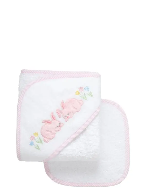 3 MARTHAS Hooded Towel & Washcloth Set - Pink Bunny