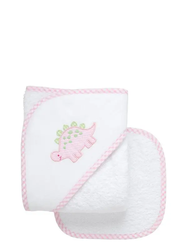 3 MARTHAS Hooded Towel & Washcloth Set - Pink Dino