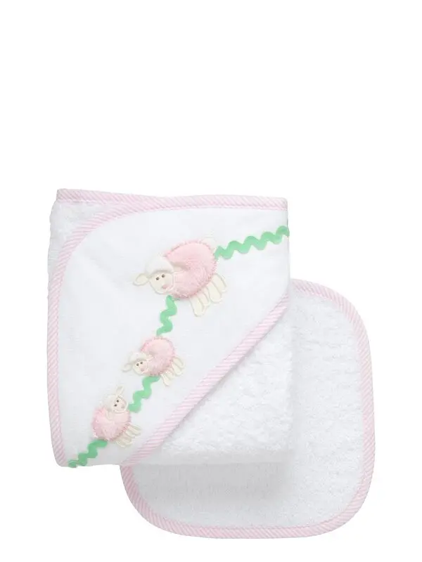 3 MARTHAS Hooded Towel & Washcloth Set - Pink Lamb
