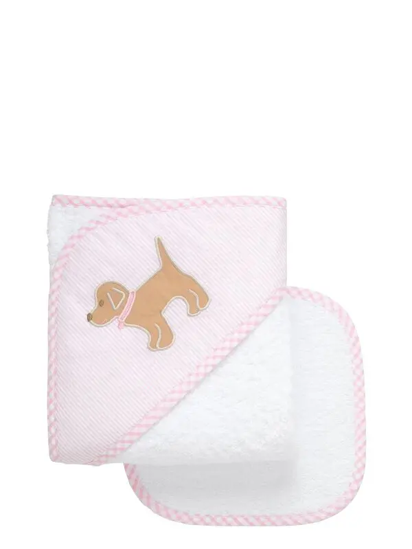 3 MARTHAS Hooded Towel & Washcloth Set - Pink Puppy