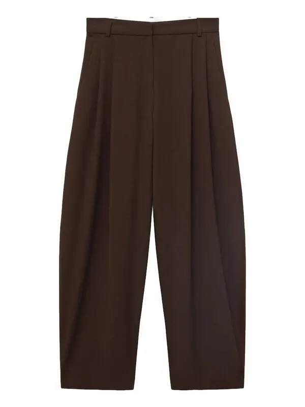 Mango Pleated Straight Leg Trousers - Chocolate