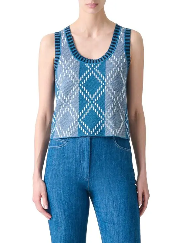 Akris Diamond Jacquard Sweater Tank - Medium Blue-multicolor