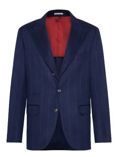 Brunello Cucinelli Wide Chalk Stripe Deconstructed Blazer - Avio Blue