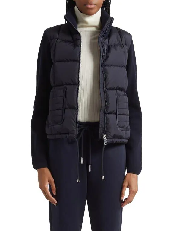Moncler Virgin Wool Knit & Down Cardigan - Navy