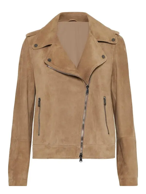 Brunello Cucinelli Suede Biker Jacket - Hazelnut