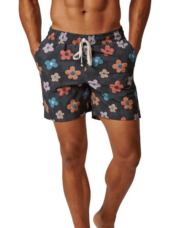 LEISURE LAB Floral Print Swim Trunks - Midnight Pedal