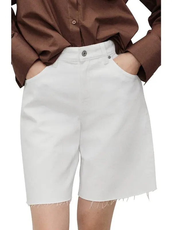 Mango Frayed Denim Bermuda Shorts - White