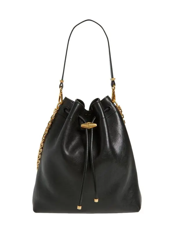 JIMMY CHOO Cinch Leather Bucket Bag - Black/gold