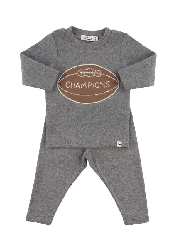 OH BABY! Football Patch Long Sleeve Two Piece Set - Coal