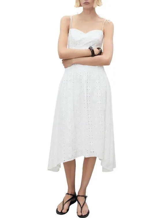 Mango Cotton Eyelet Midi Dress - White
