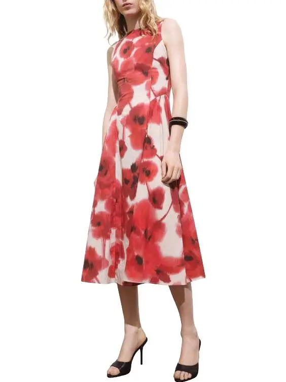 Mango Floral Sleeveless Cotton Dress - Ecru