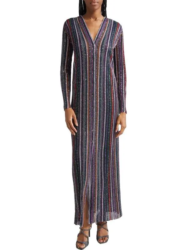 Missoni Sequin Stripe Metallic Cardigan - Multi Orange Purp Blk Tones