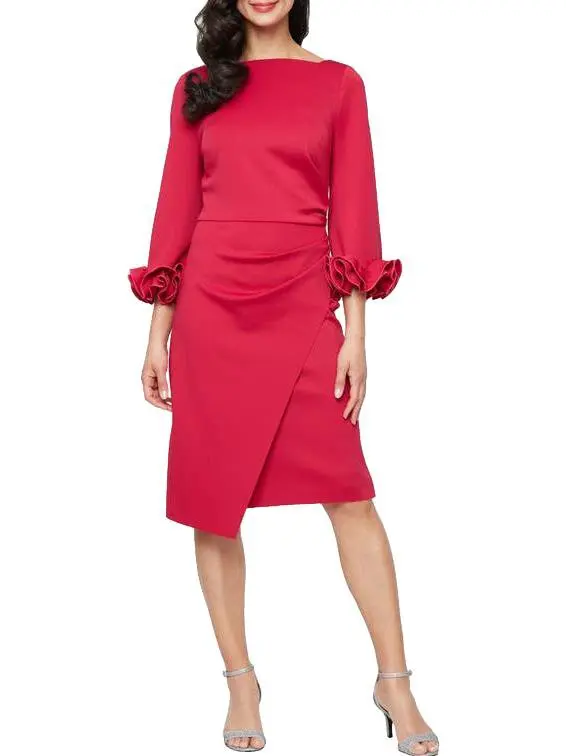 Alex Evenings Ruffle Sleeve Stretch Crepe Cocktail Dress - Cranberry