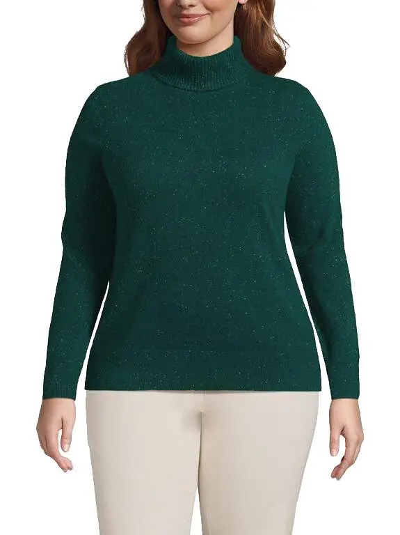 LANDS' END Cashmere Turtleneck Sweater - Bright Evergreen Donegal