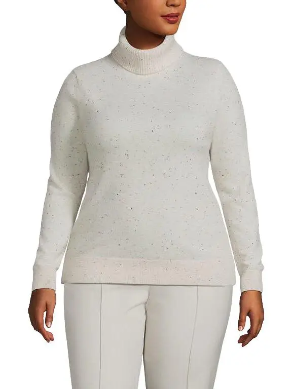 LANDS' END Cashmere Turtleneck Sweater - Fresh Ivory Rainbow Donegal