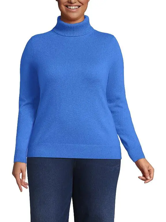 LANDS' END Cashmere Turtleneck Sweater - Muted Cobalt Blue