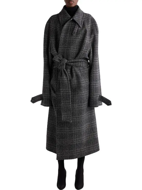 Balenciaga Oversized Wool Belted Coat - Black/grey