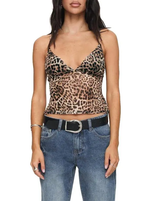 Princess Polly Fast Times Print Mesh Top - Leopard