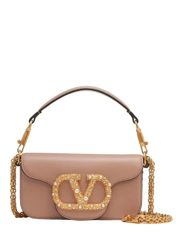 Valentino Garavani Small Locò Leather Shoulder Bag - Rose Cannelle/cream Crystal