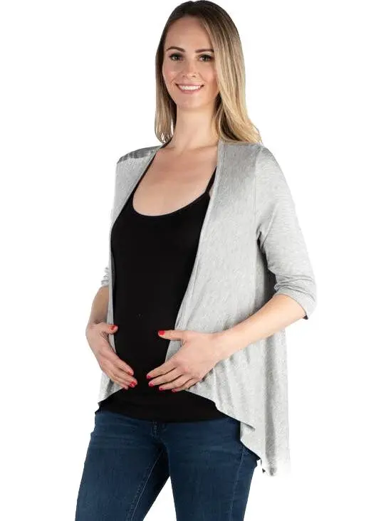 24SEVEN COMFORT APPAREL Maternity Elbow Length Sleeve Open Cardigan - Heather