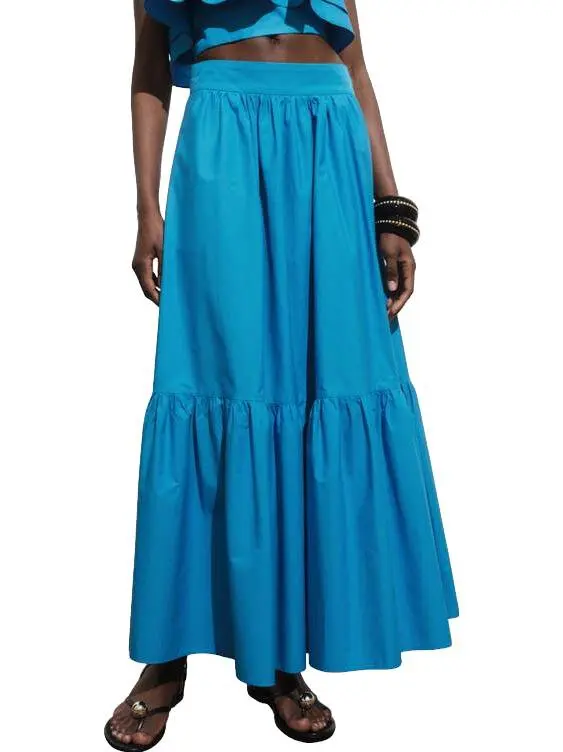 Mango Tiered Cotton Maxi Skirt - Blue