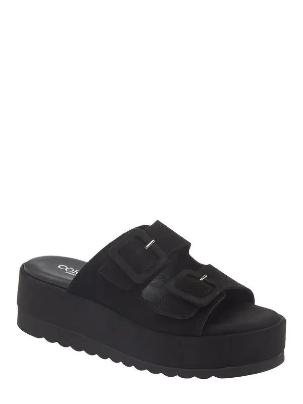 Cordani Karson 2 Platform Slide Sandal - Black Suede