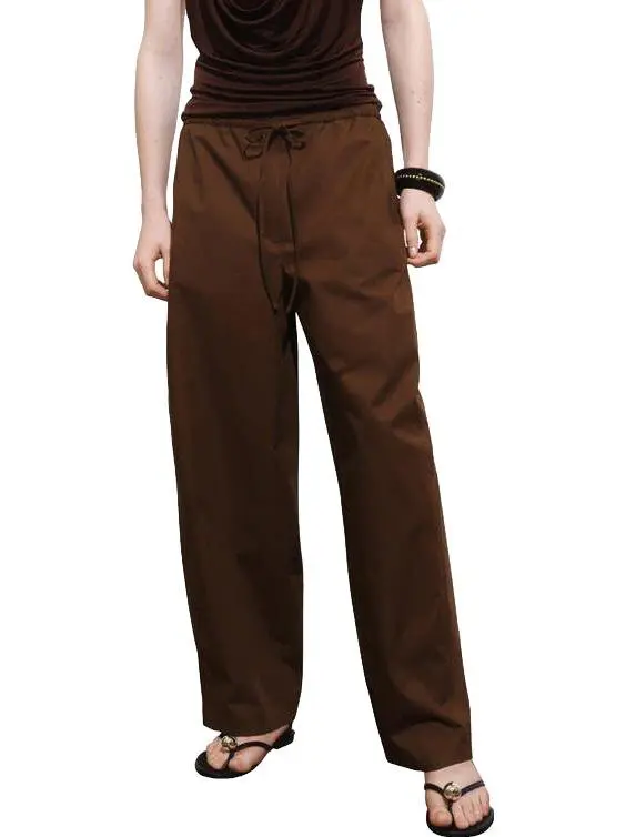 Mango Paperbag Wide Leg Cotton Poplin Pants - Brown