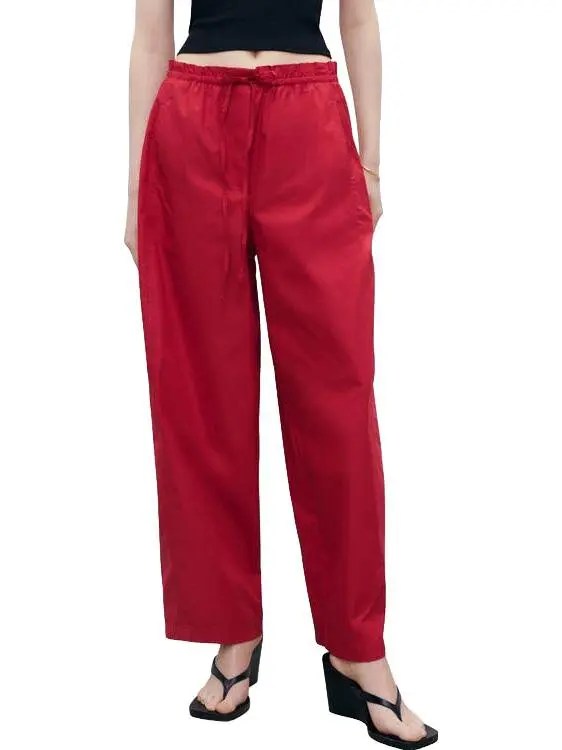 Mango Paperbag Wide Leg Cotton Poplin Pants - Red