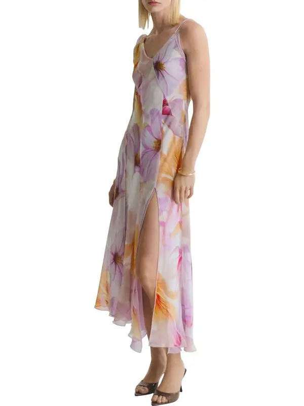 Mango Floral Print Asymmetric Chiffon Maxi Dress - Light/pastel Purple