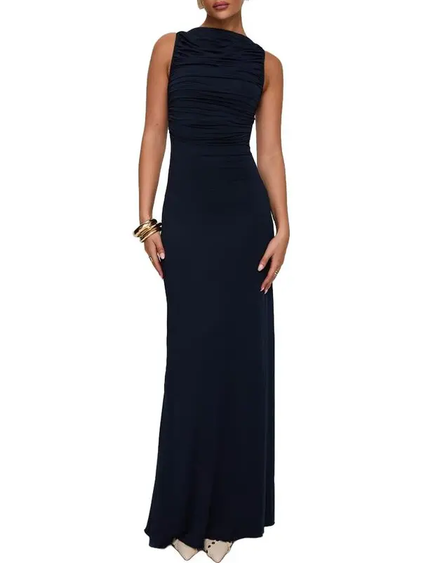 Princess Polly Ruched Back Cutout Gown - Navy
