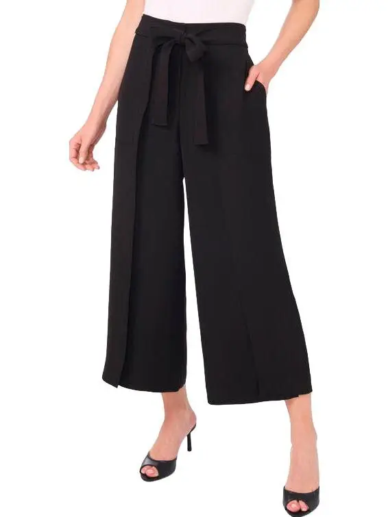 CECE DUPRAZ Tie Waist Crop Wide Leg Trousers - Rich Black